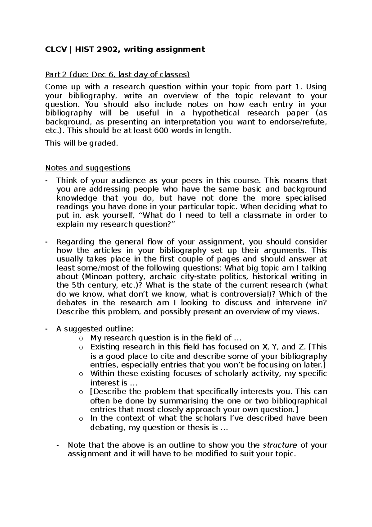 2902 writing assignment part 2 - CLCV | HIST 2902, writing assignment ...
