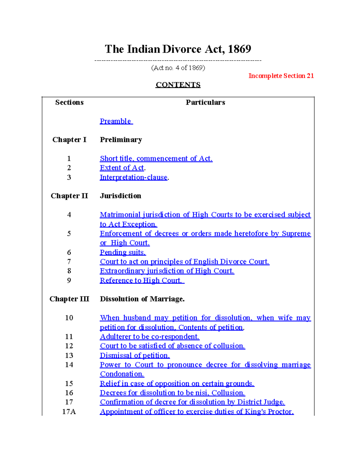 Divorceact - Essay. - The Indian Divorce Act, 1869 - (Act no. 4 of 1869 ...