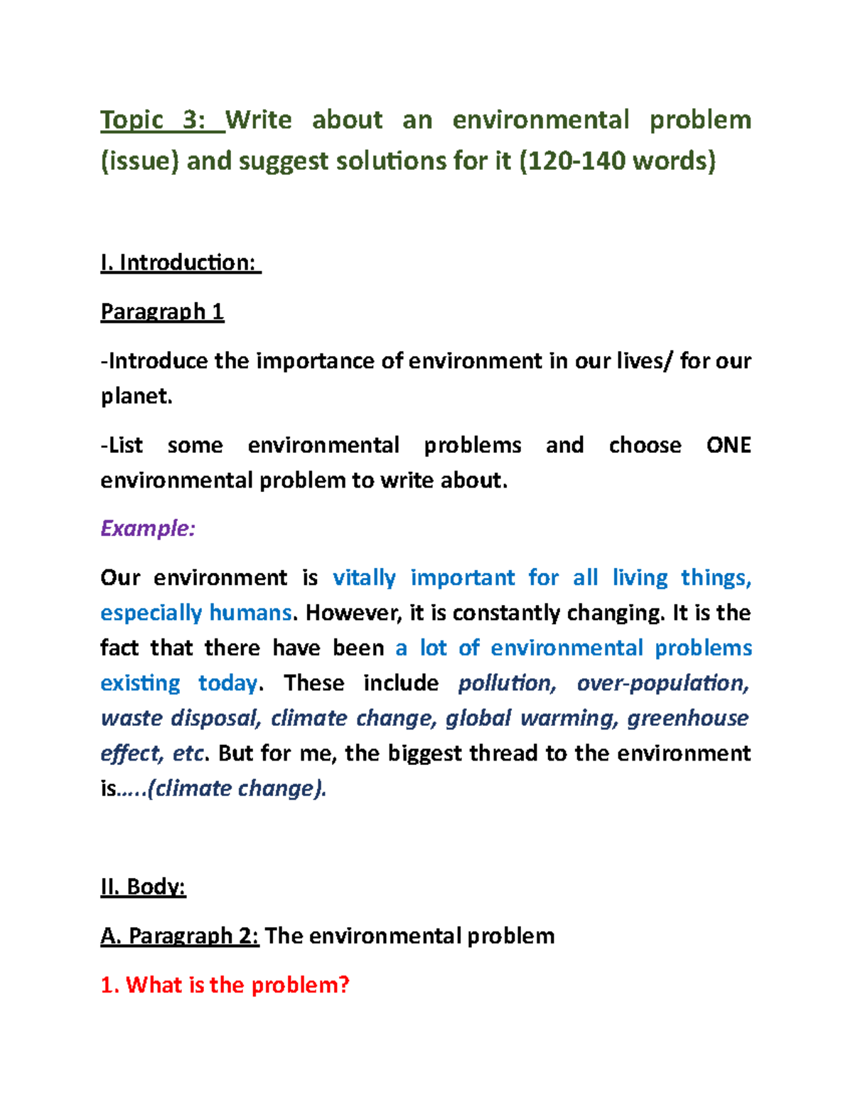 Guidance for writing topic 3 - Topic 3: Write about an environmental ...