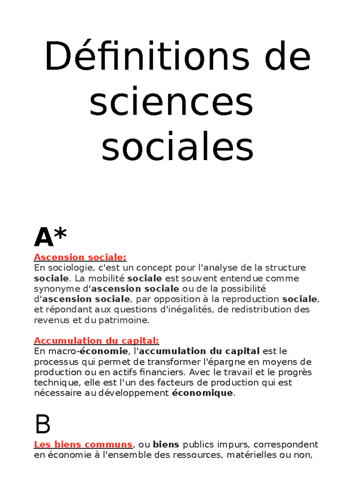 Lexique de sciences sociales - Définitions de sciences sociales A* ...