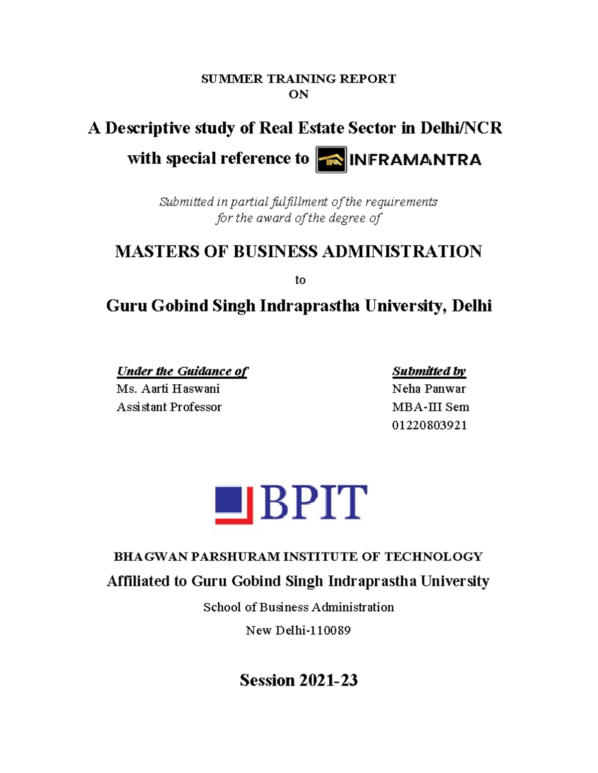 STR Report-1 - I SUMMER TRAINING REPORT ON A Descriptive study of Real ...