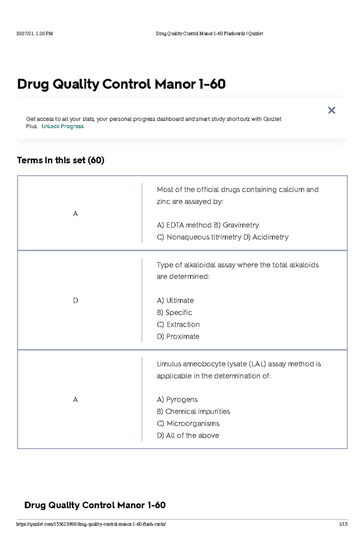 Drug Quality Control Manor 1-60 Flashcards Quizlet - DVYg QYaP MX ...
