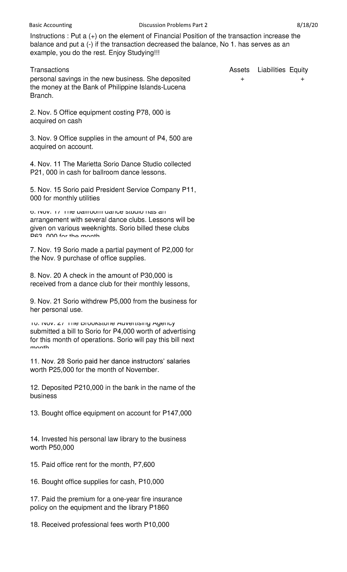 Introduction to Basic Accounting Discussion Problems Part 2 - Basic ...