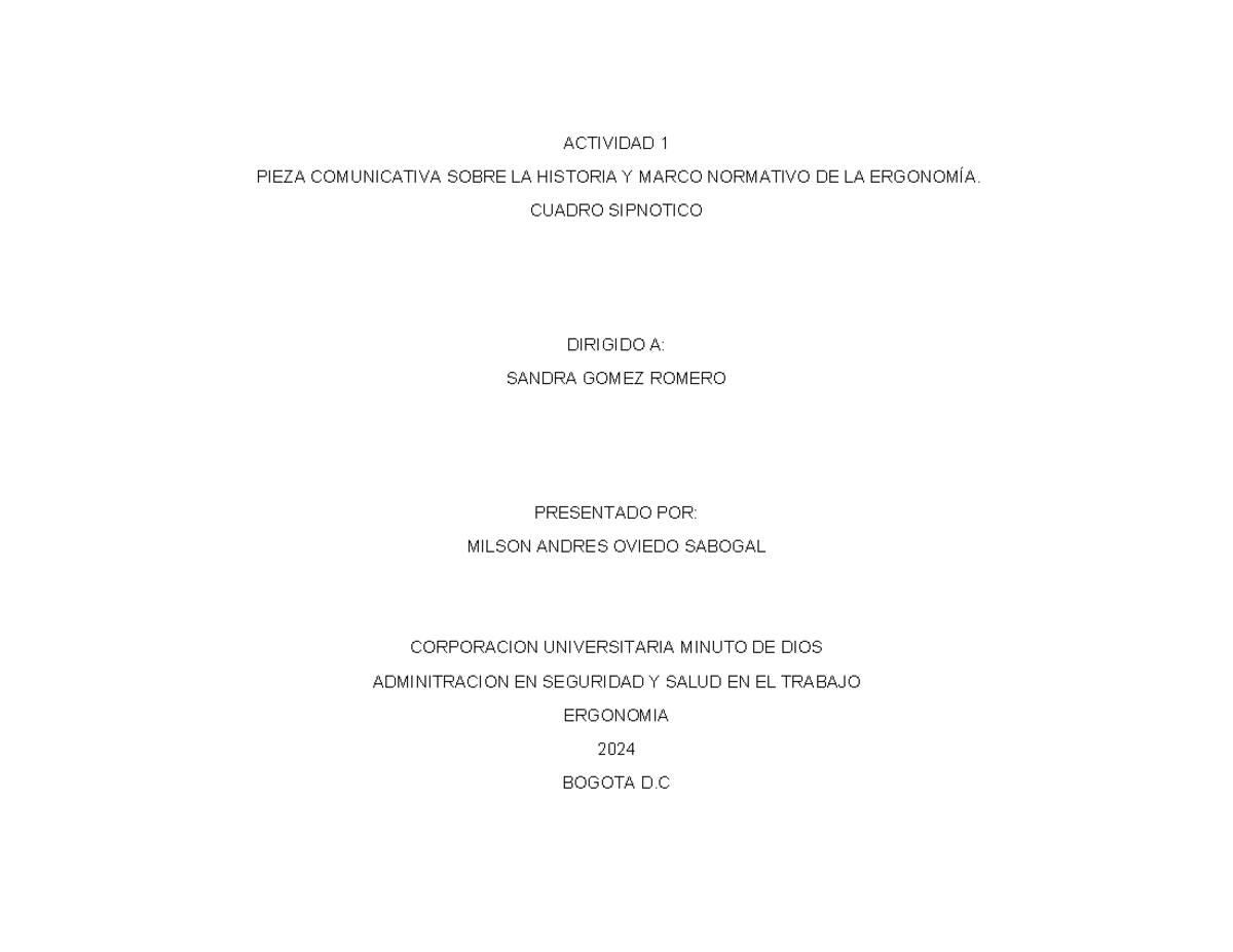 Actividad 1 Y 2 Ergonomia - ACTIVIDAD 1 PIEZA COMUNICATIVA SOBRE LA ...