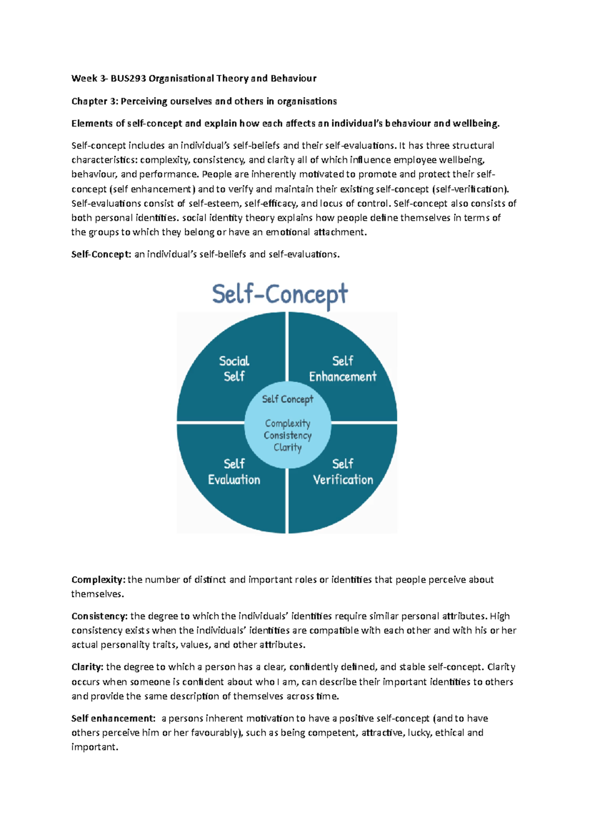 Week 3a BUS293 Organisational Theory and Behaviour - Self-concept ...
