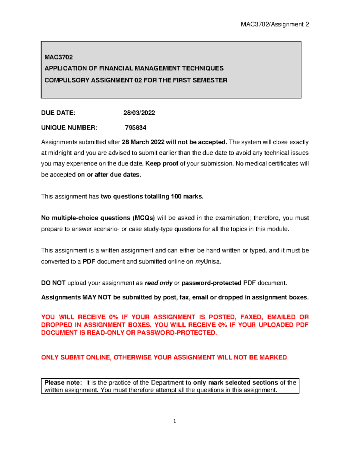 MAC3702 Assignment 02 2022 - MAC APPLICATION OF FINANCIAL MANAGEMENT TECHNIQUES COMPULSORY - Studocu