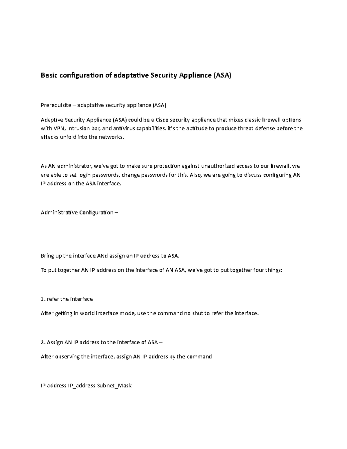 Basic configuration of adaptative Security Appliance (ASA).docx Category - Basic configuration ...