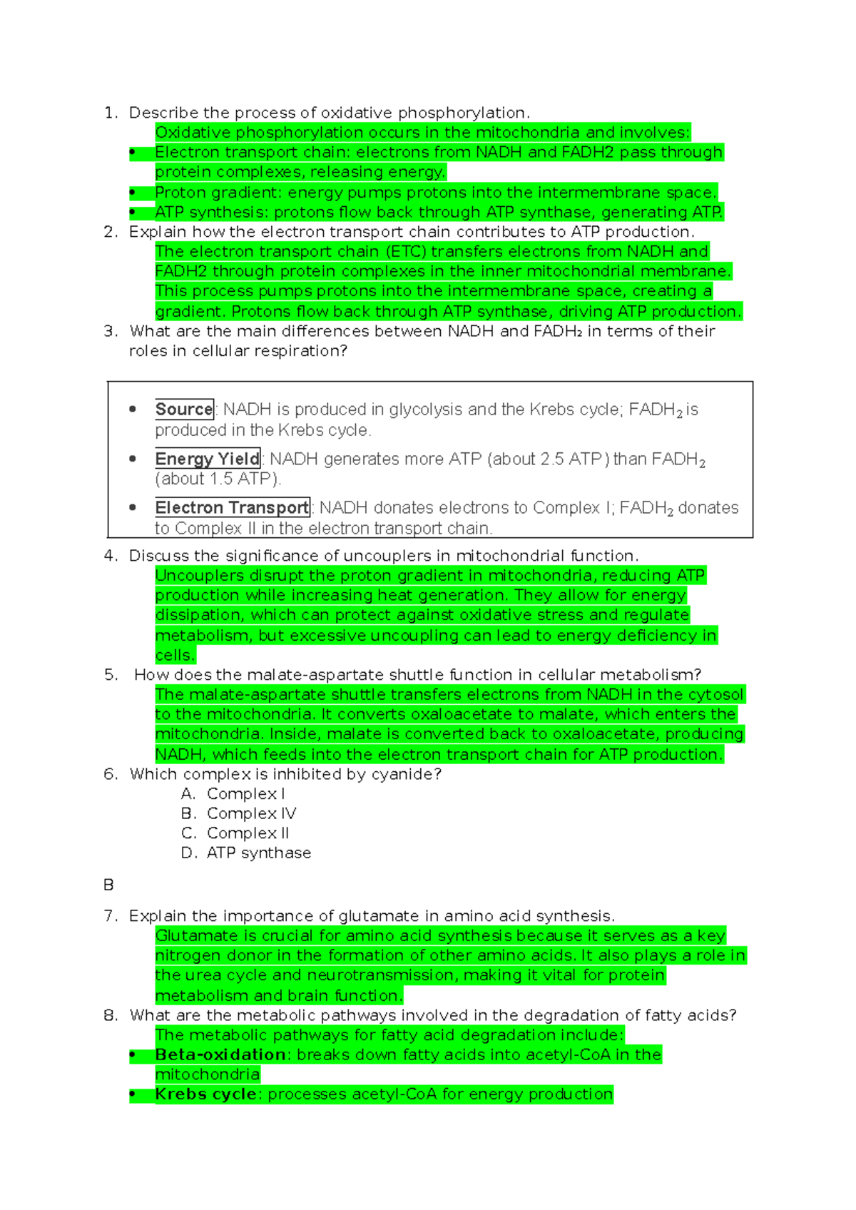 Biochem example questions - Describe the process of oxidative ...