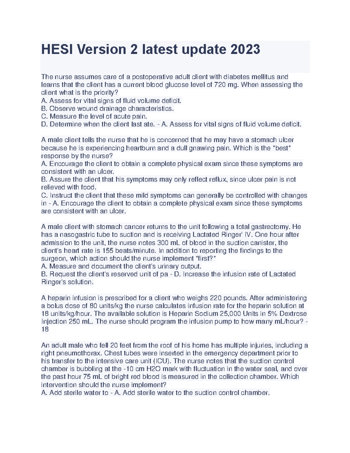 HESI Version 2 latest update 2023 - HESI Version 2 latest update 2023 ...