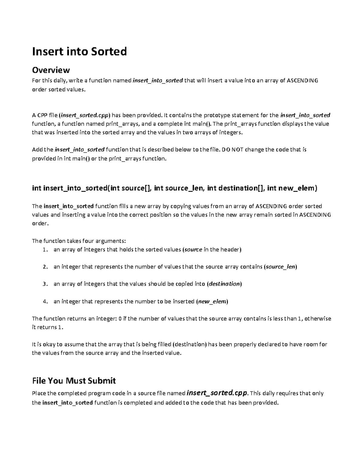 Insert Into Sorted Insert Into Sorted Overview For This Daily Write