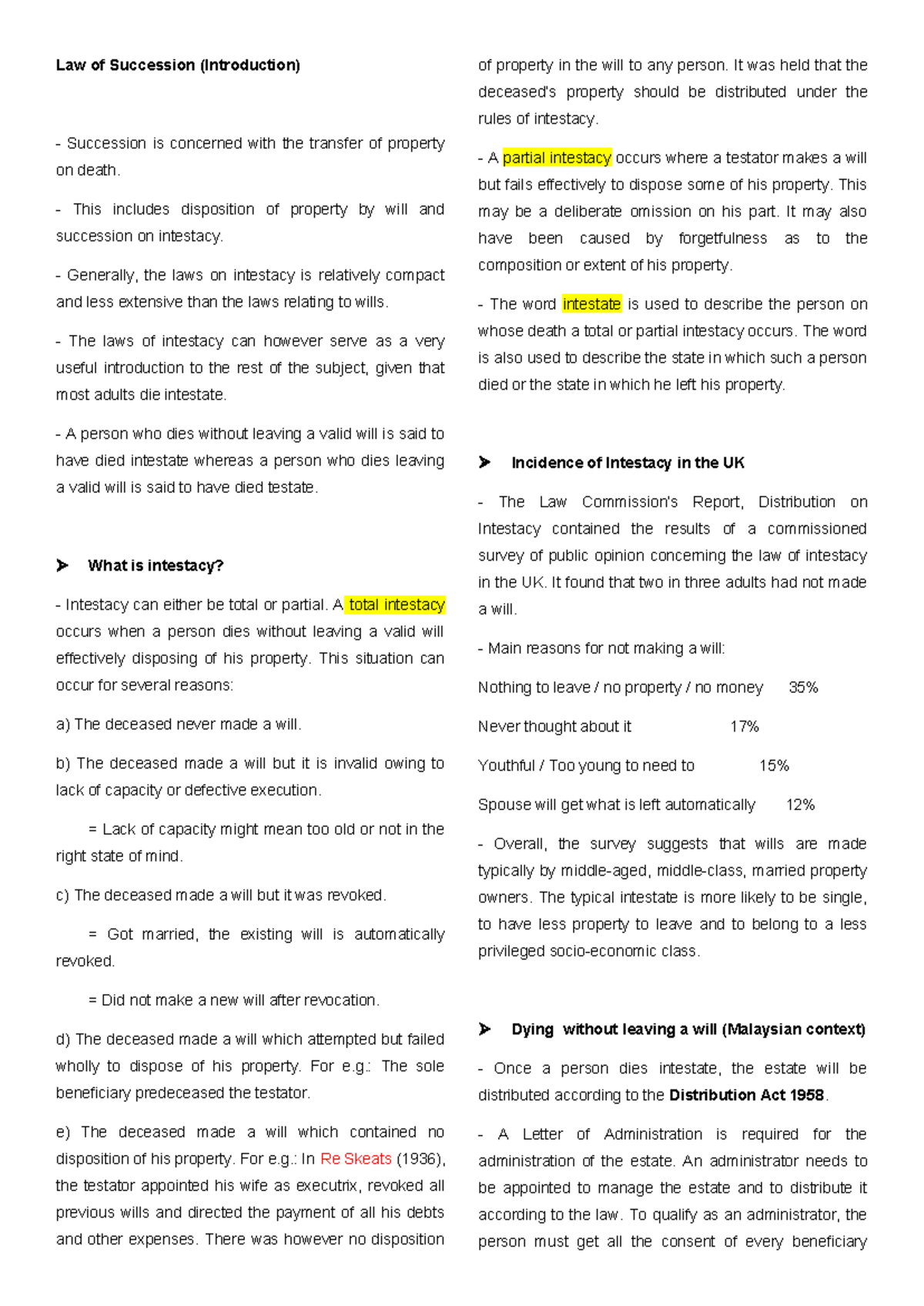 Chapter 1 (Introduction) - Law of Succession (Introduction) Succession ...