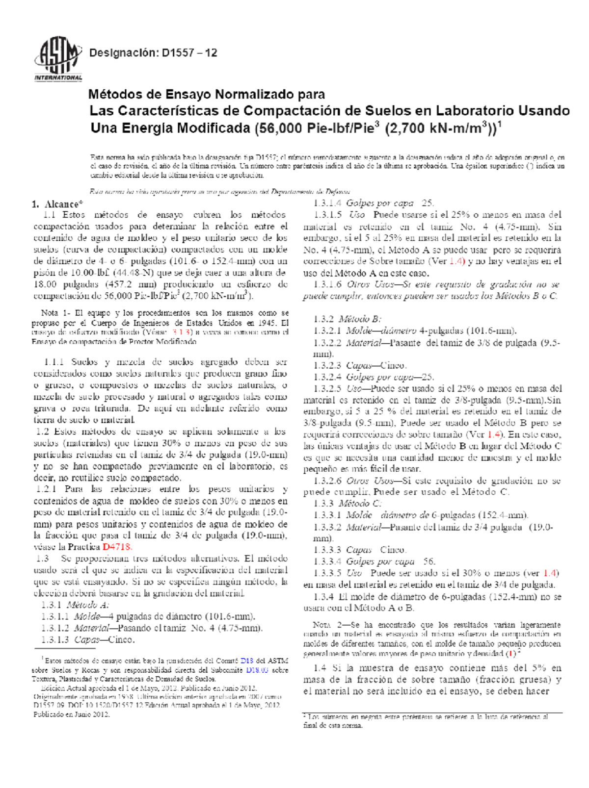 ASTM D-1557-12 Próctor modificado - ingieneria civil - Studocu