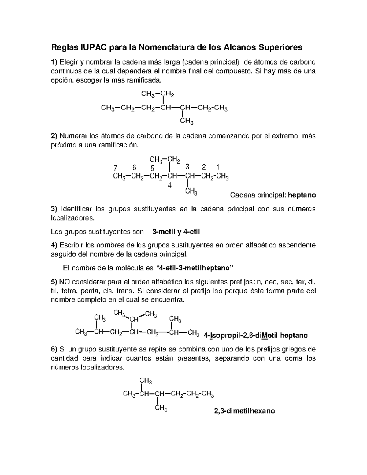 Reglas Iupac Nomenclatura Alcanos Superiores - Reglas IUPAC para la Nomenclatura de los Alcanos ...