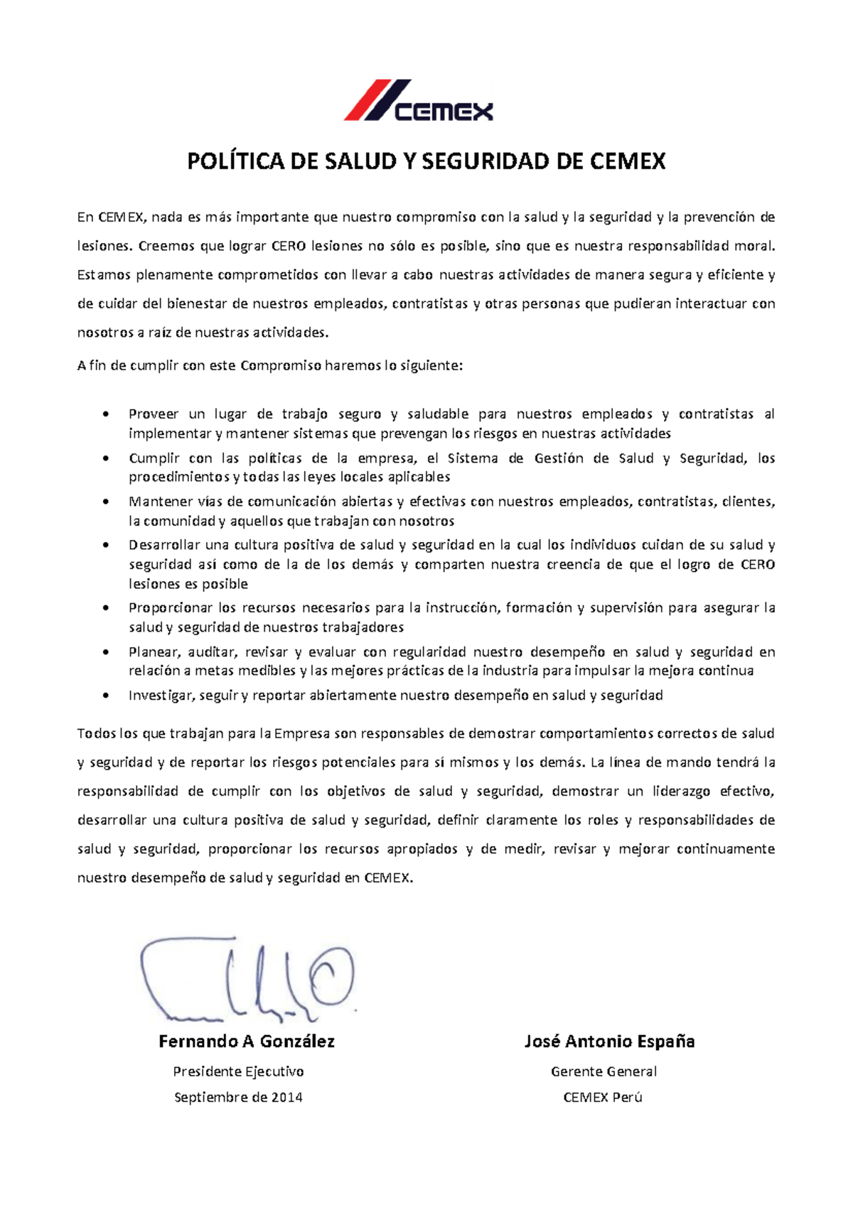 Politica-seguridad Cemex - POLÍTICA DE SALUD Y SEGURIDAD DE CEMEX En ...