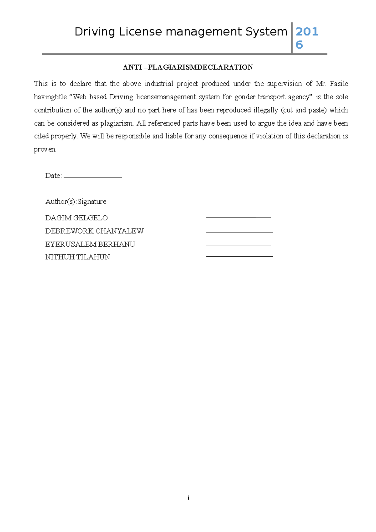 Drive documents - Driving License management System 201 6 ANTI ...