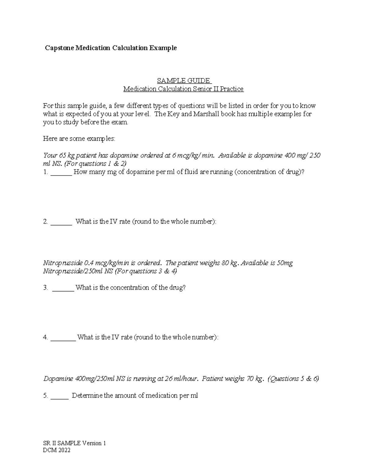 Medication Calculation Senior II Sample docx - Capstone Medication ...