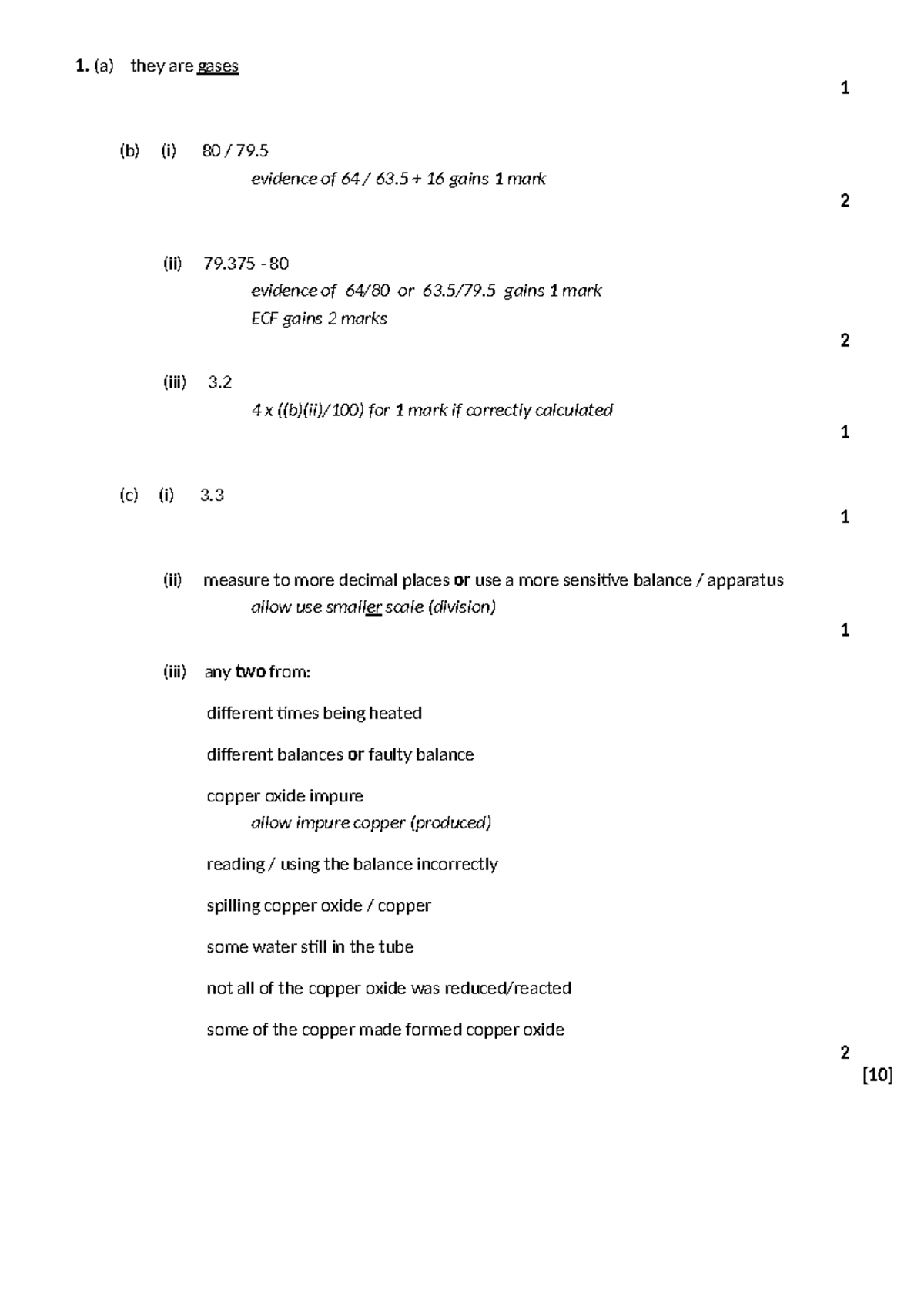 Quantitaive Chem MS Triple - (a) they are gases 1 (b) (i) 80 / 79 ...