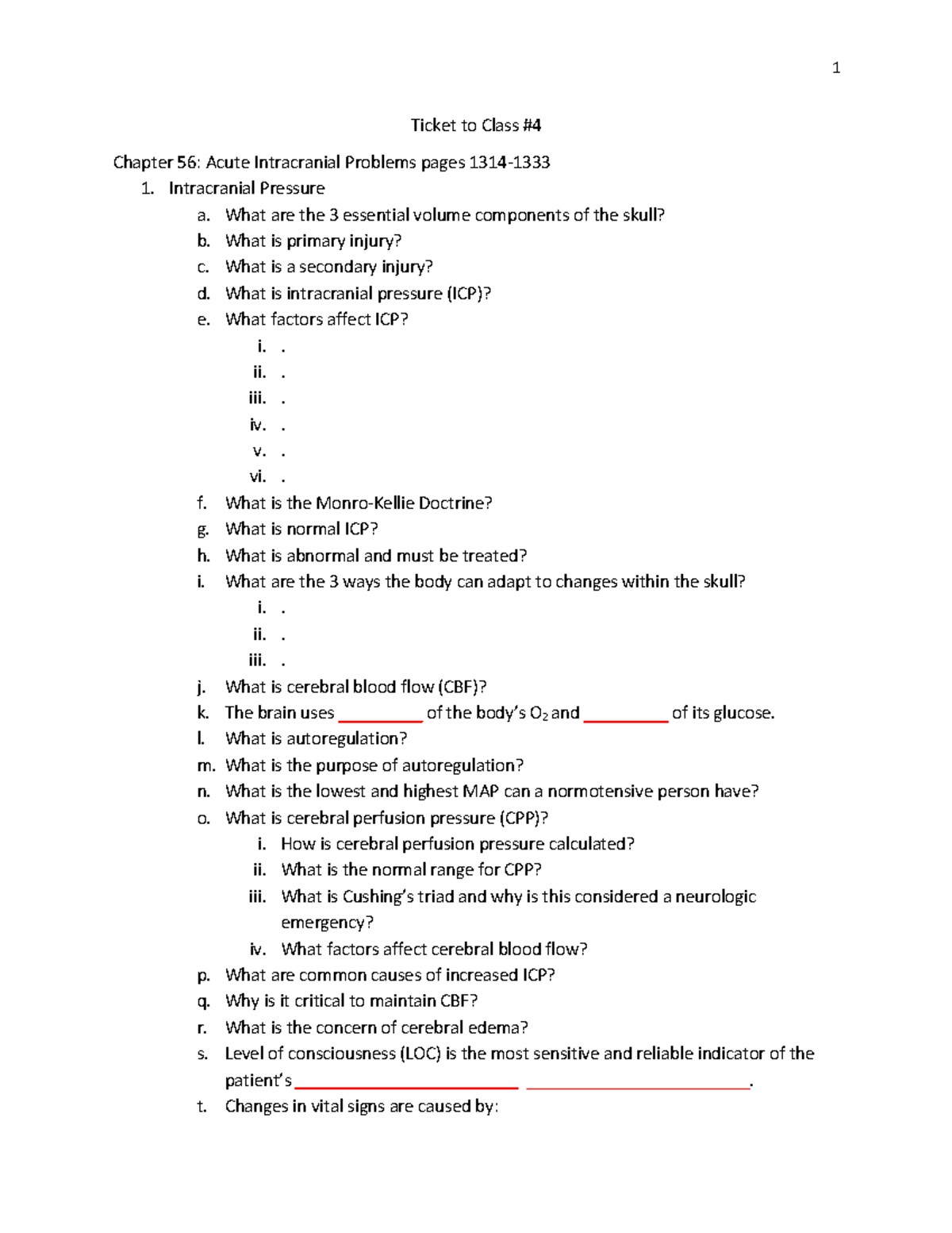 NR341 Ticket to Class 4 Outline - Ticket to Class # Chapter 56: Acute ...