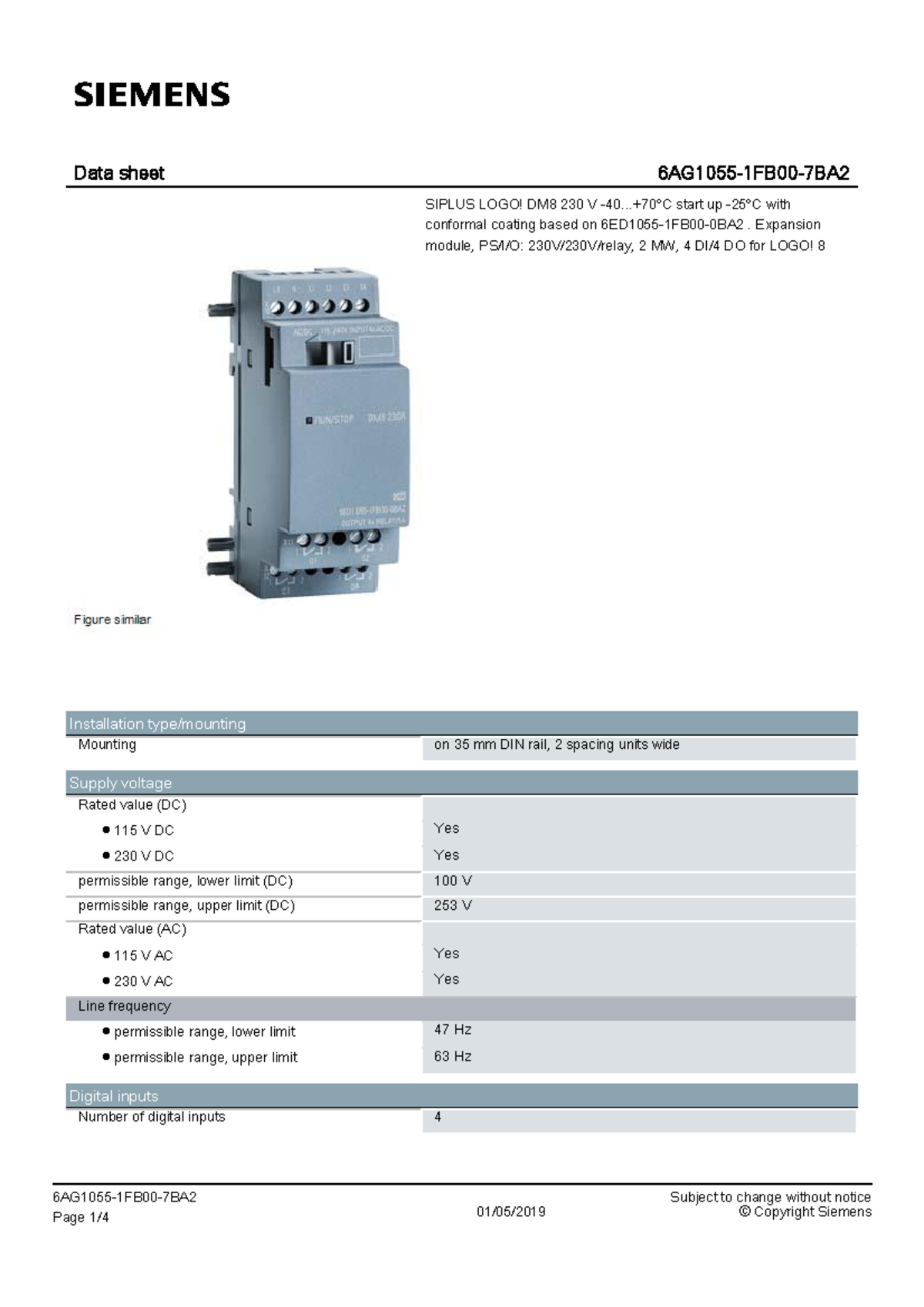 Expansion 6AG 1 055 1 FB007BA2 datasheet en - Data sheet 6AG1055-1FB00 ...