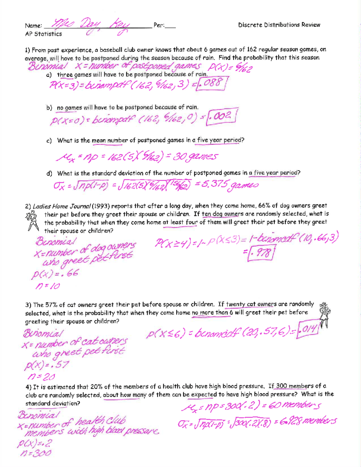 Discrete Distributions Review WS Key - Studocu