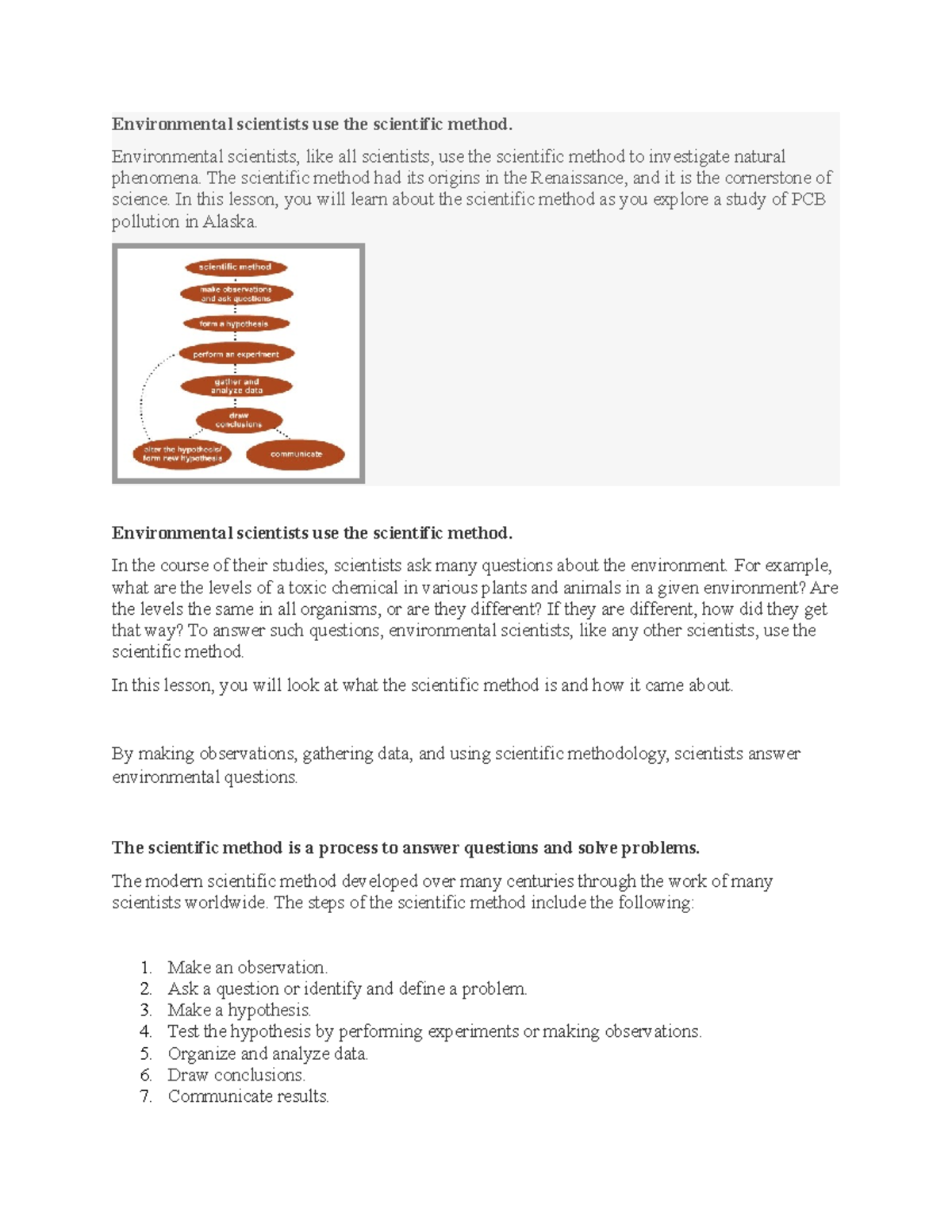 Note 5 - unit 1 - Environmental scientists use the scientific method ...