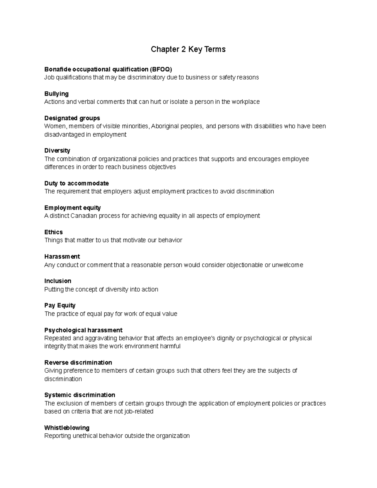 Chapter 2 Key Terms - Chapter 2 Key Terms Bonafide occupational ...