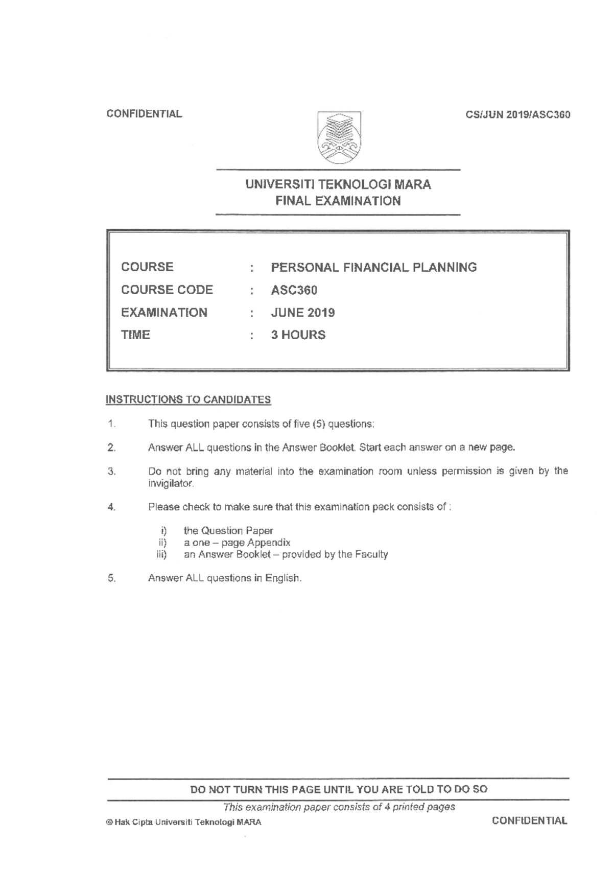 ASC360 tuto week 1 - Actuarial Science - UiTM - Studocu