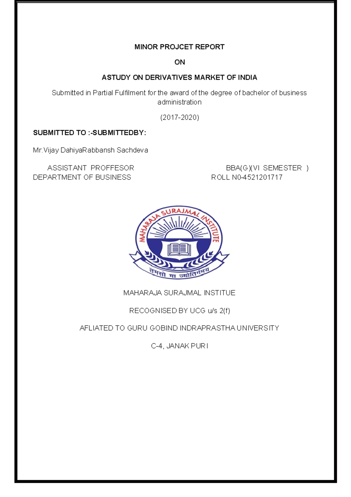 579737206 MPR Project Report sample format - MINOR PROJCET REPORT ON ...