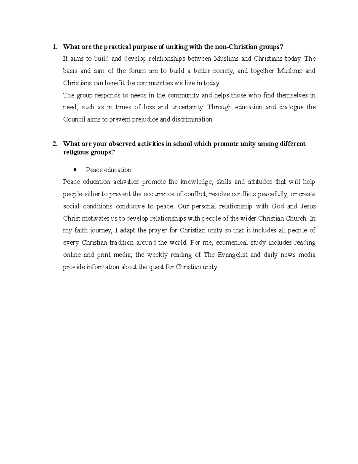 What are the practical purpose of uniting with the non-Christian groups ...