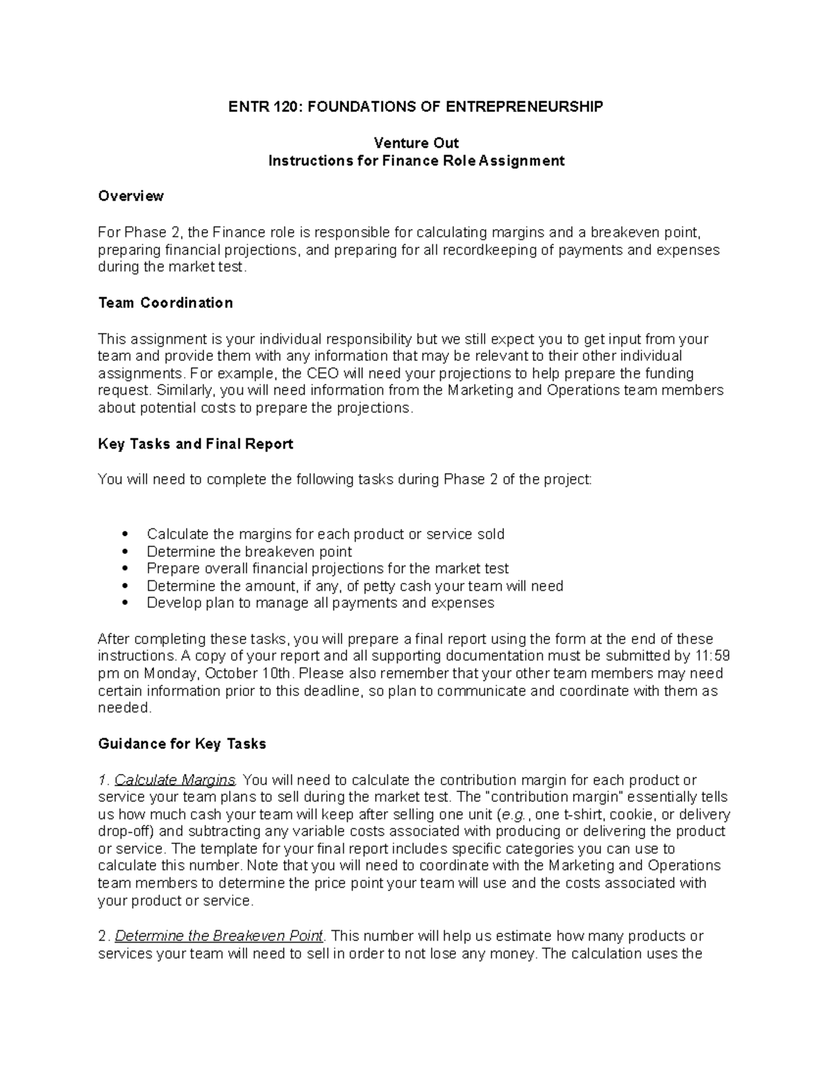 Finance Funding Request Foundations Entrepreneurship - ENTR 120 ...