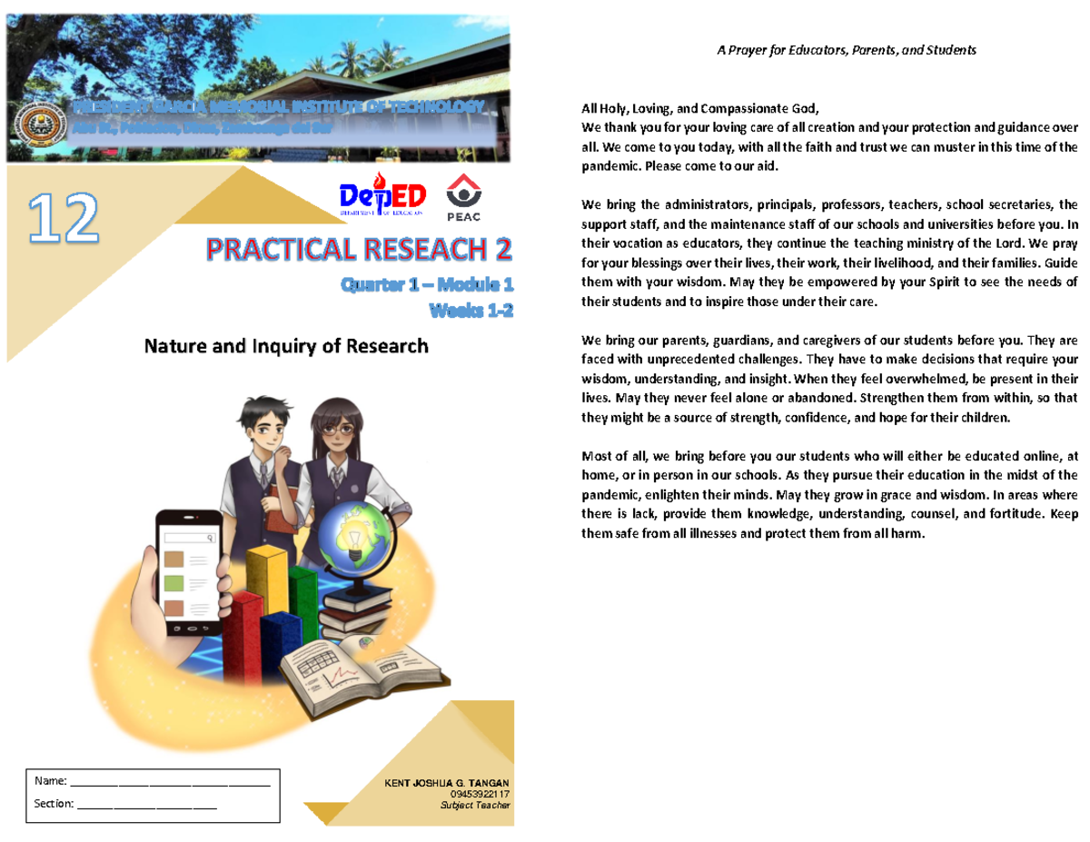 PR2 weeks 1 2 - Huauahahahhs - Nature and Inquiry of Research KENT ...