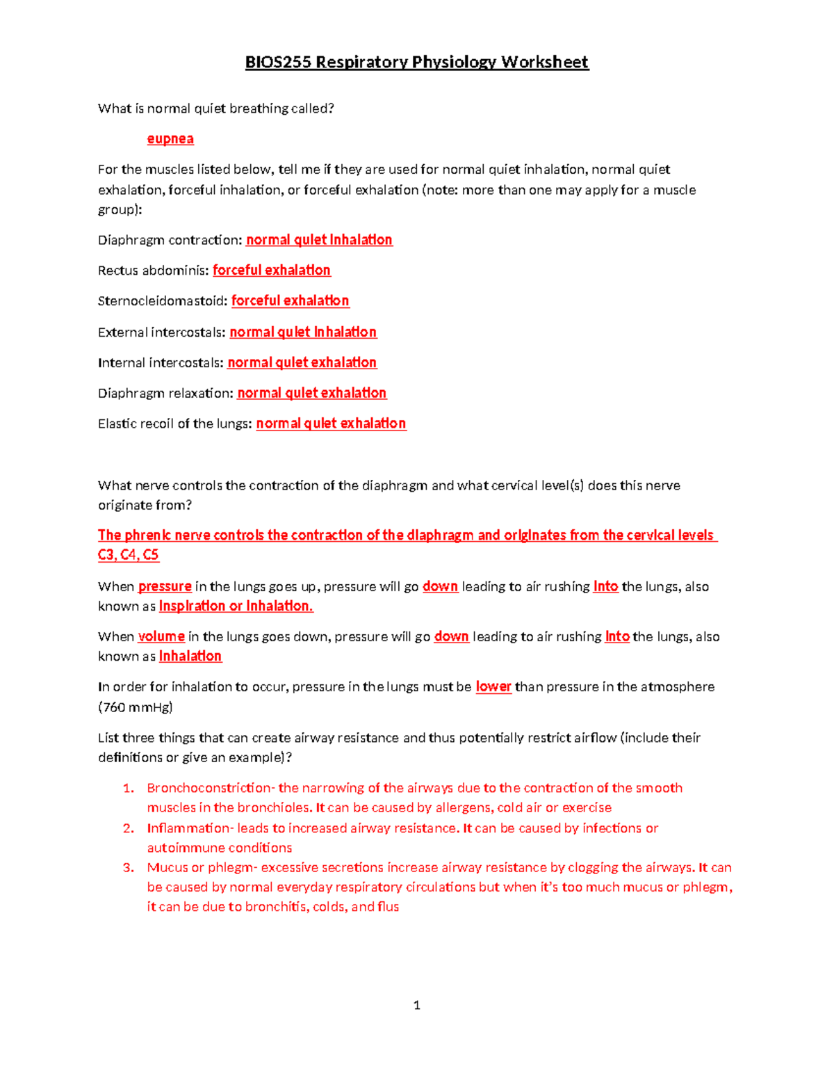 Week 7 Worksheet ap3 - BIOS255 Respiratory Physiology Worksheet What is ...