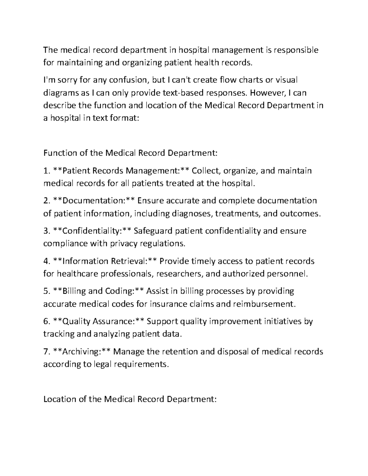 Med rec dep - The medical record department in hospital management is ...