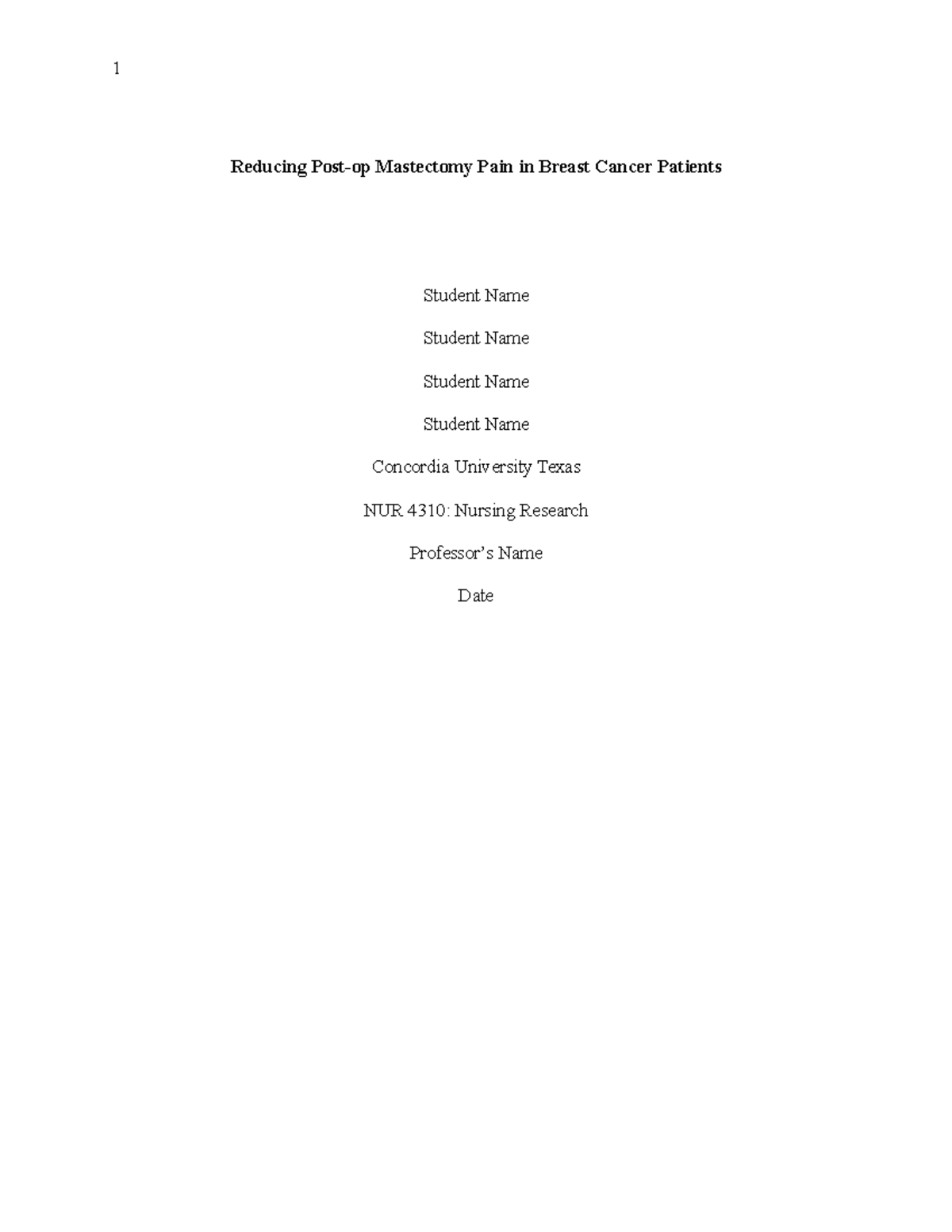 Example B EBP paper - Reducing Post-op Mastectomy Pain in Breast Cancer ...