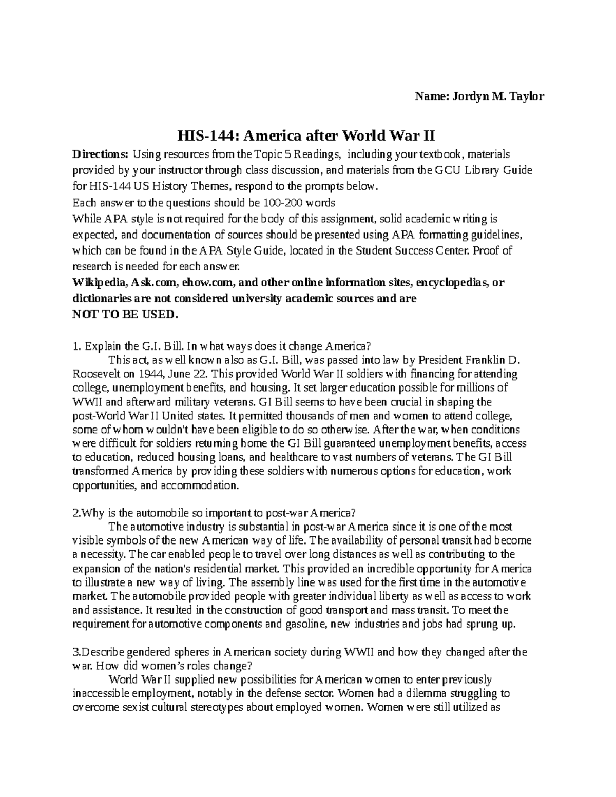 HIS-144 America after World War II - Google Docs - Name: Jordyn M ...