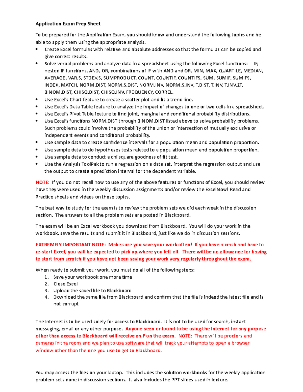 Application Exam Prep Sheet - Fall 2019 - Application Exam Prep Sheet ...