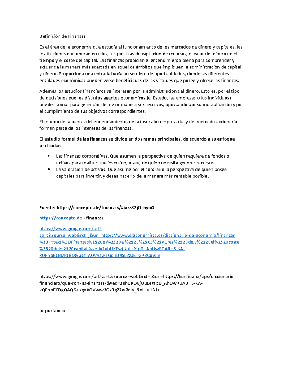 Definicion de Finanzas - Definición de Finanzas Es el área de la ...