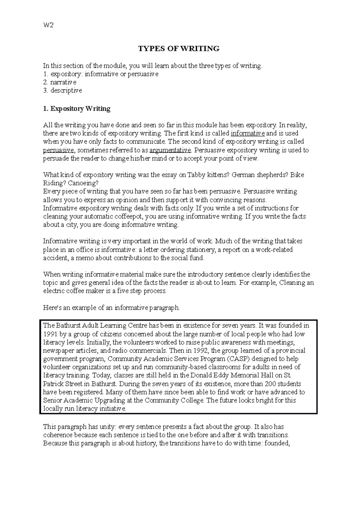 Types of Writing. - TYPES OF WRITING In this section of the module, you ...