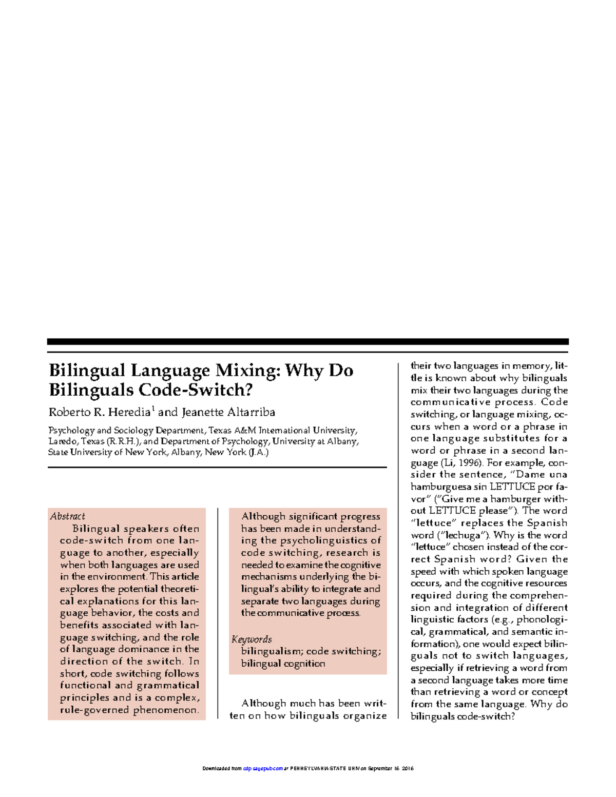 Bilingual codeswitching - Bilingual Language Mixing: Why Do Bilinguals ...