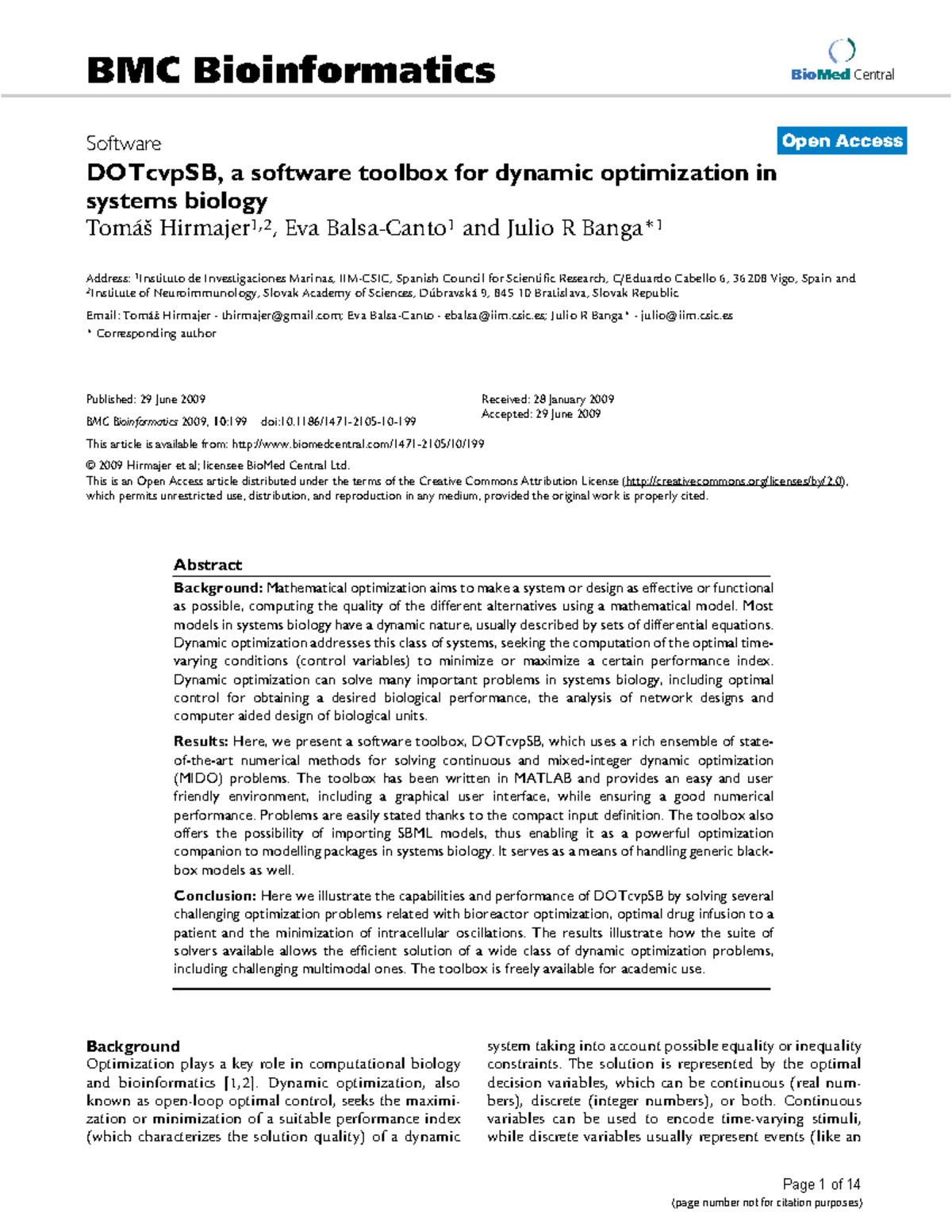 DOTcvp SB a software toolbox for dynamic - BioMed Central Page 1 of 14 BMC Bioinformatics ...