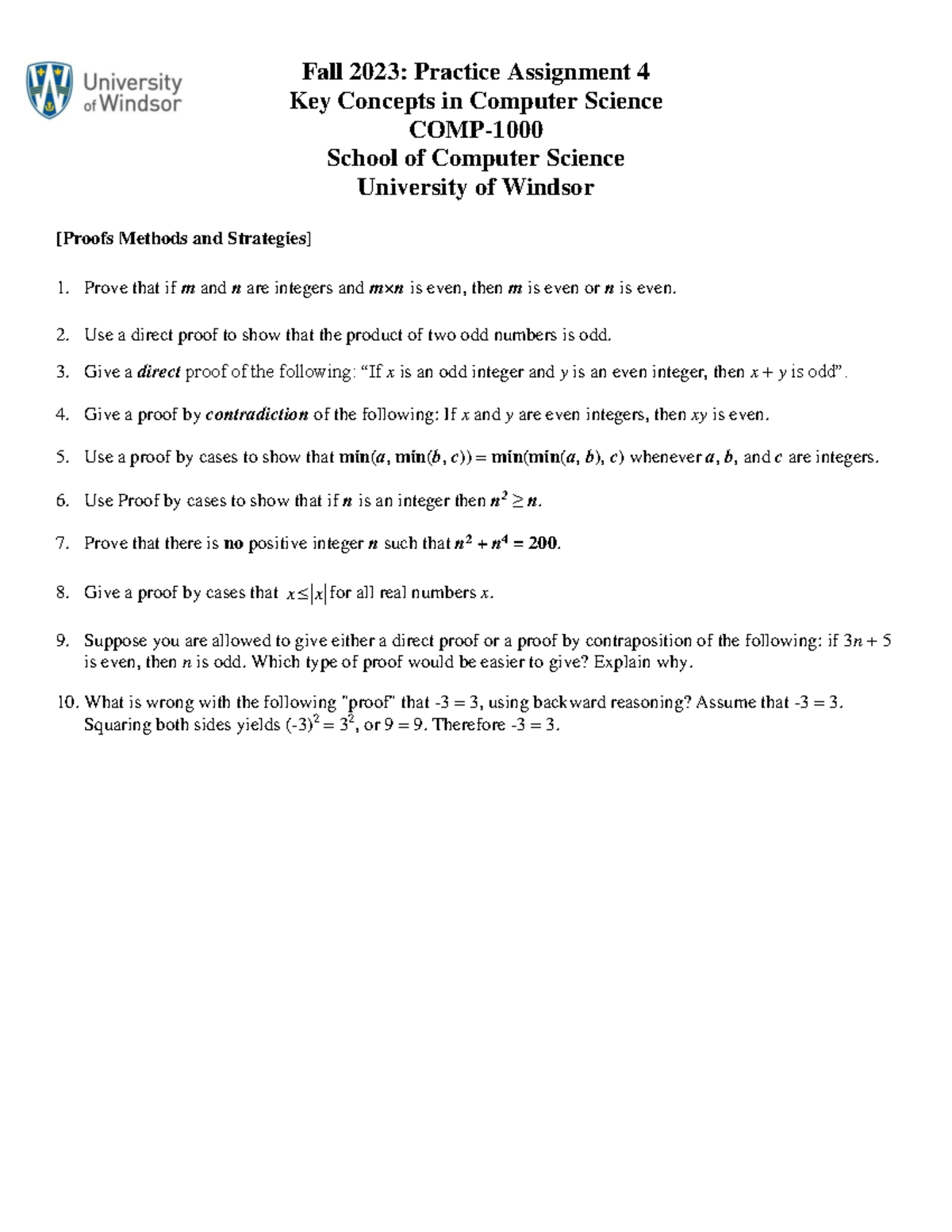 PA04 COMP 1000 S23 - Practice Assignment for Lab 4 - Fall 2023: Practice Assignment 4 Key ...