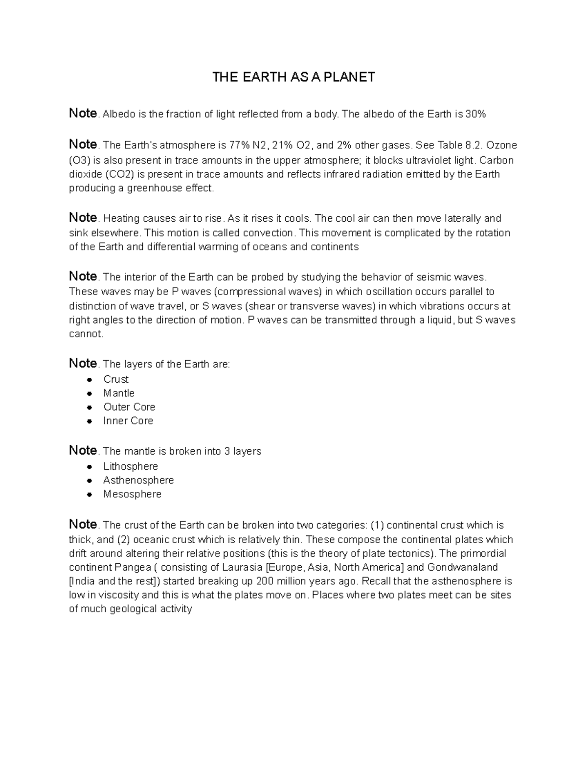 Astronomy Chapter 8 Notes The Earth as a Planet - THE EARTH AS A PLANET ...