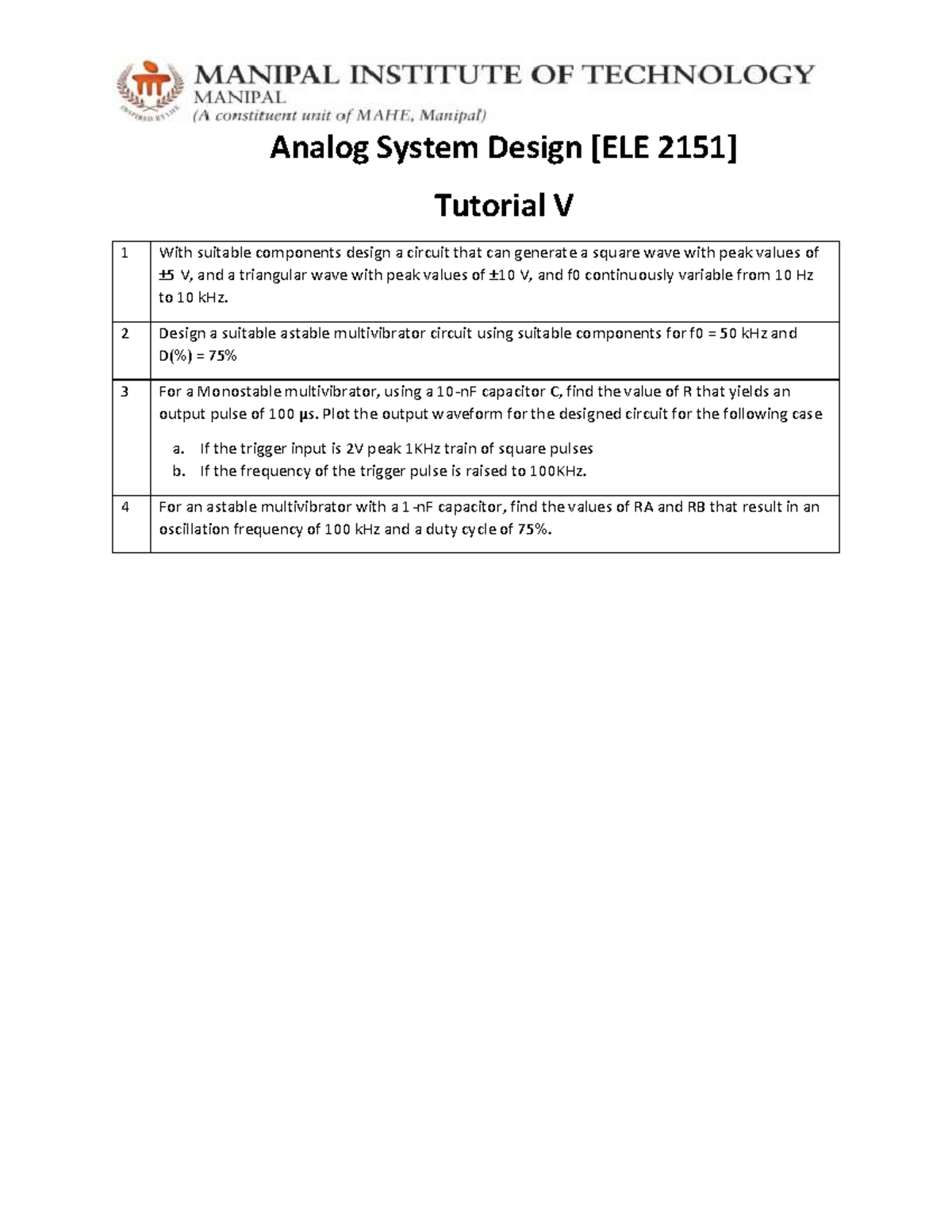 Tutorial 5 - These are practice questions for applications of concepts ...