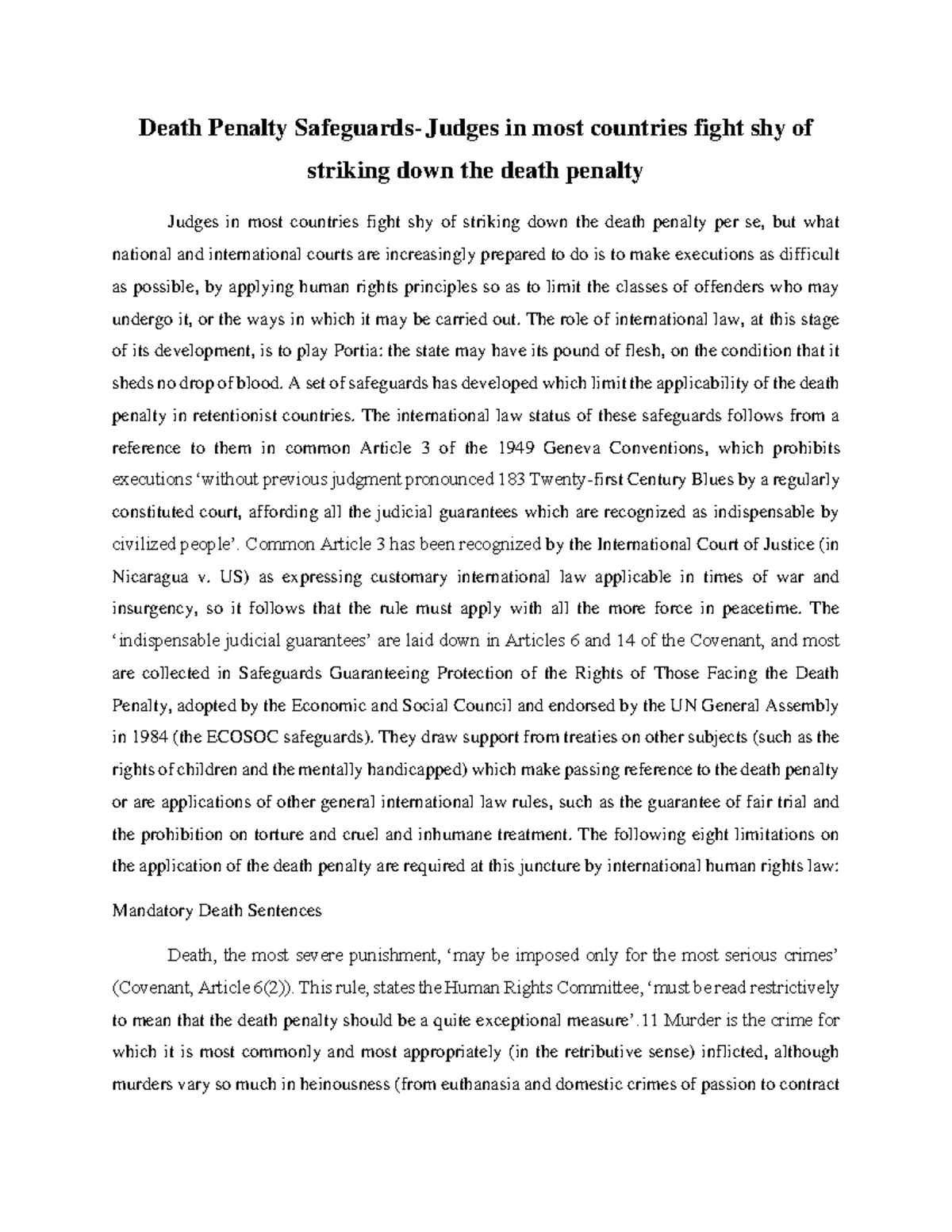 Death Penalty Safeguards- Judges in most countries fight shy of ...