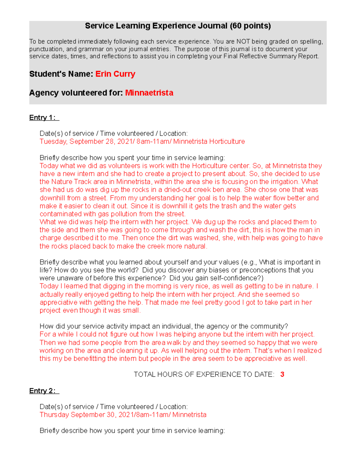 Service Learning Journal Log - HSC 160 - Studocu