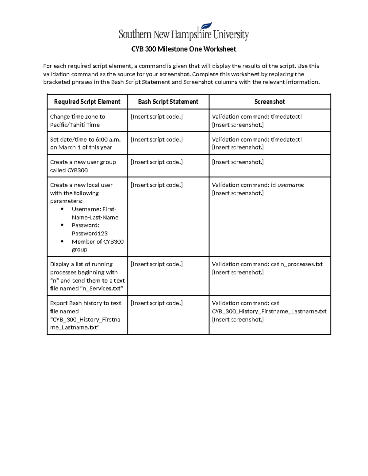 CYB 300 Milestone One Worksheet - CYB 300 Milestone One Worksheet For each required script ...