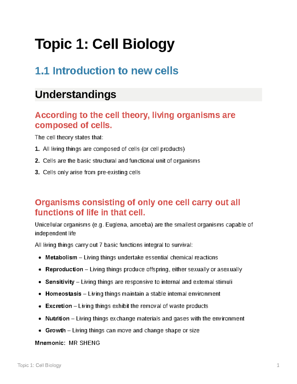 Topic 1 Cell Biology - Topic 1: Cell Biology 1 Introduction to new ...