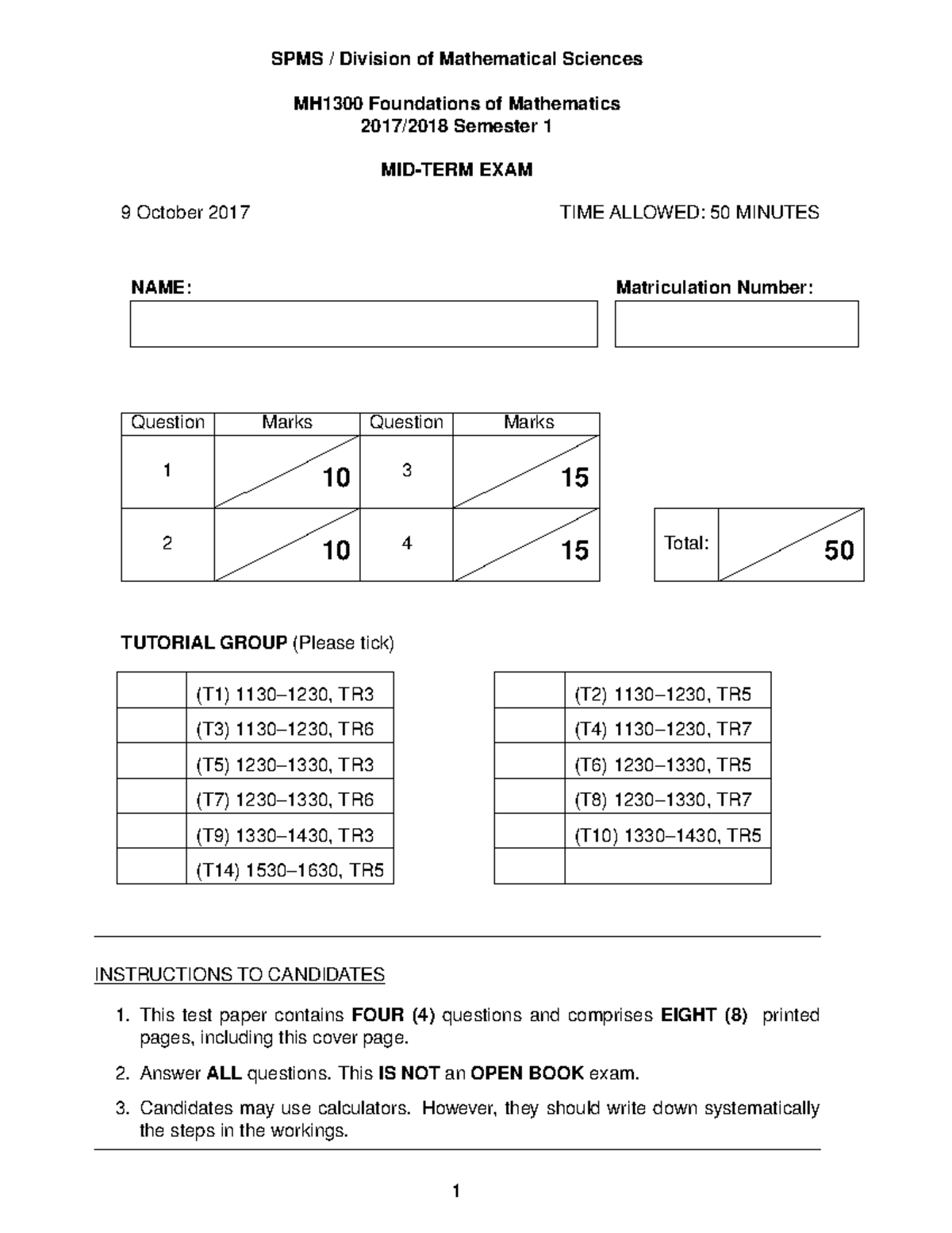 1718 - Mid Term - SPMS / Division of Mathematical Sciences MH1300 ...