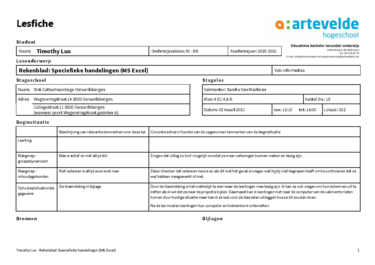 Lesfiche Informatica - Als Voorwaardelijke opmaak - Lesfiche Student ...