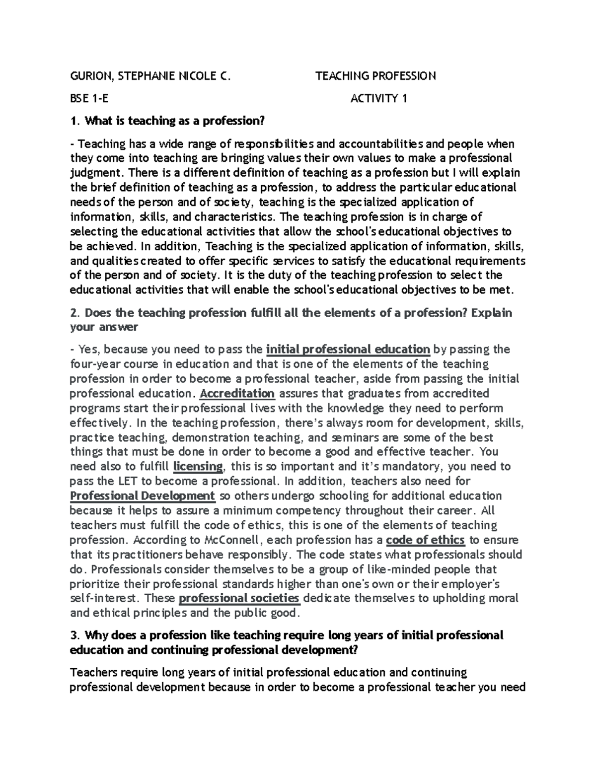 Teaching profession (act 1) - GURION, STEPHANIE NICOLE C. TEACHING ...